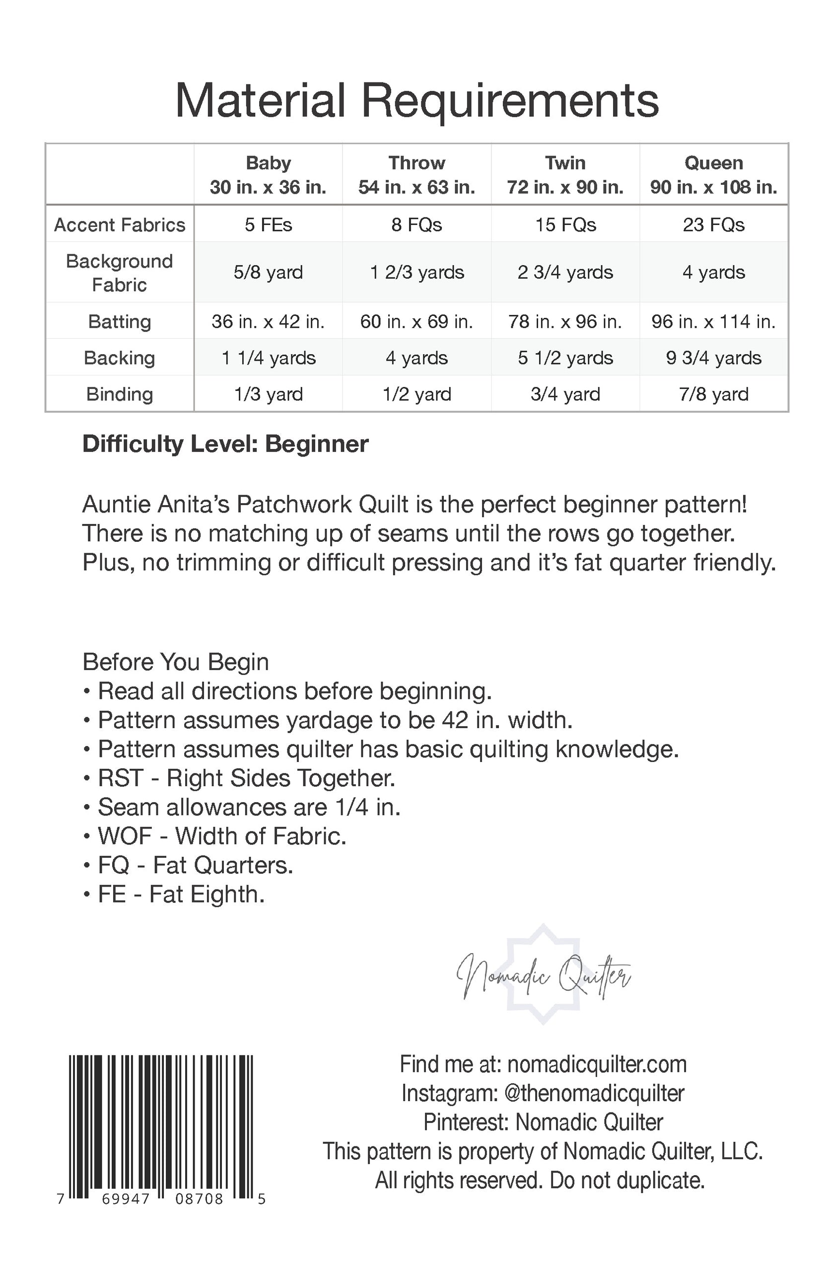 Auntie Anita's Patchwork Quilt Pattern (PDF) – The Nomadic Quilter