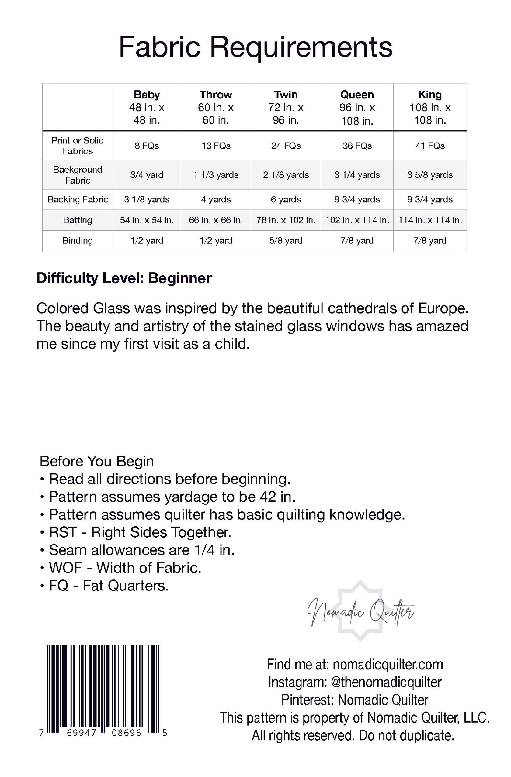 Colored Glass Paper Pattern – The Nomadic Quilter